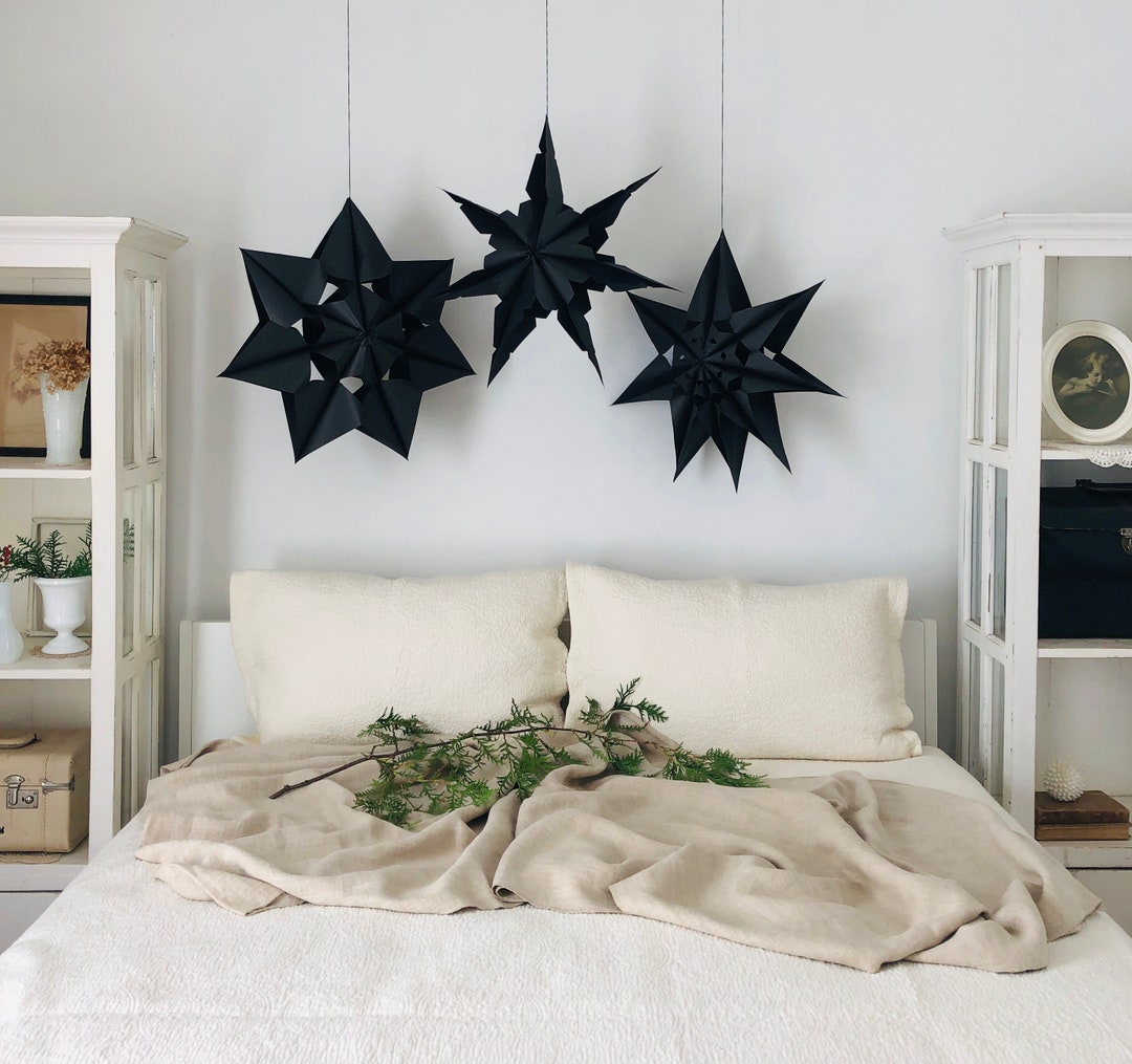 Black Paper Star Snowflakes Set/3, Handmade, Paper Star, Paper Bag ...