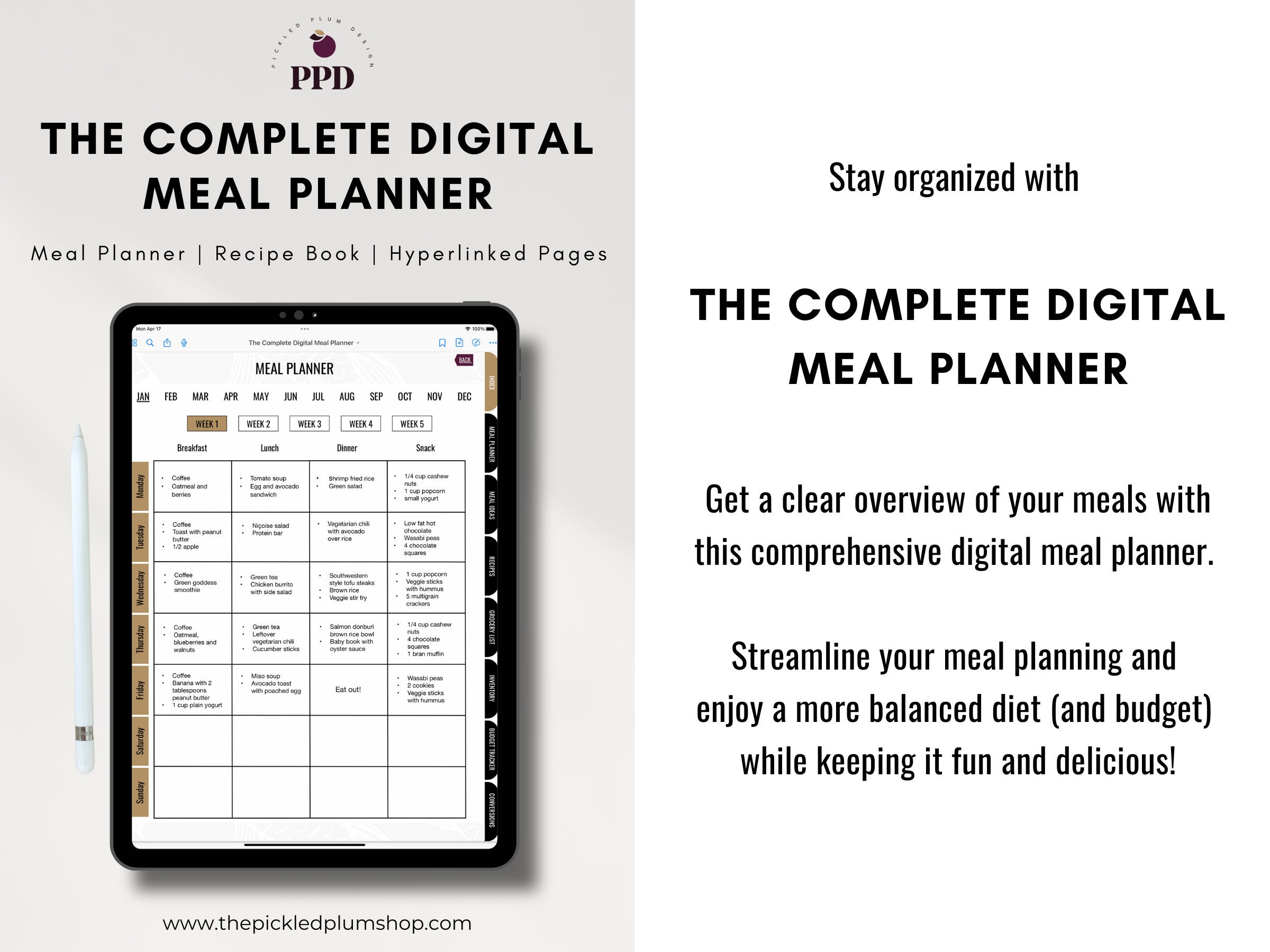The Complete Digital Meal Planner | Weekly Meal Planner | Recipe Book ...