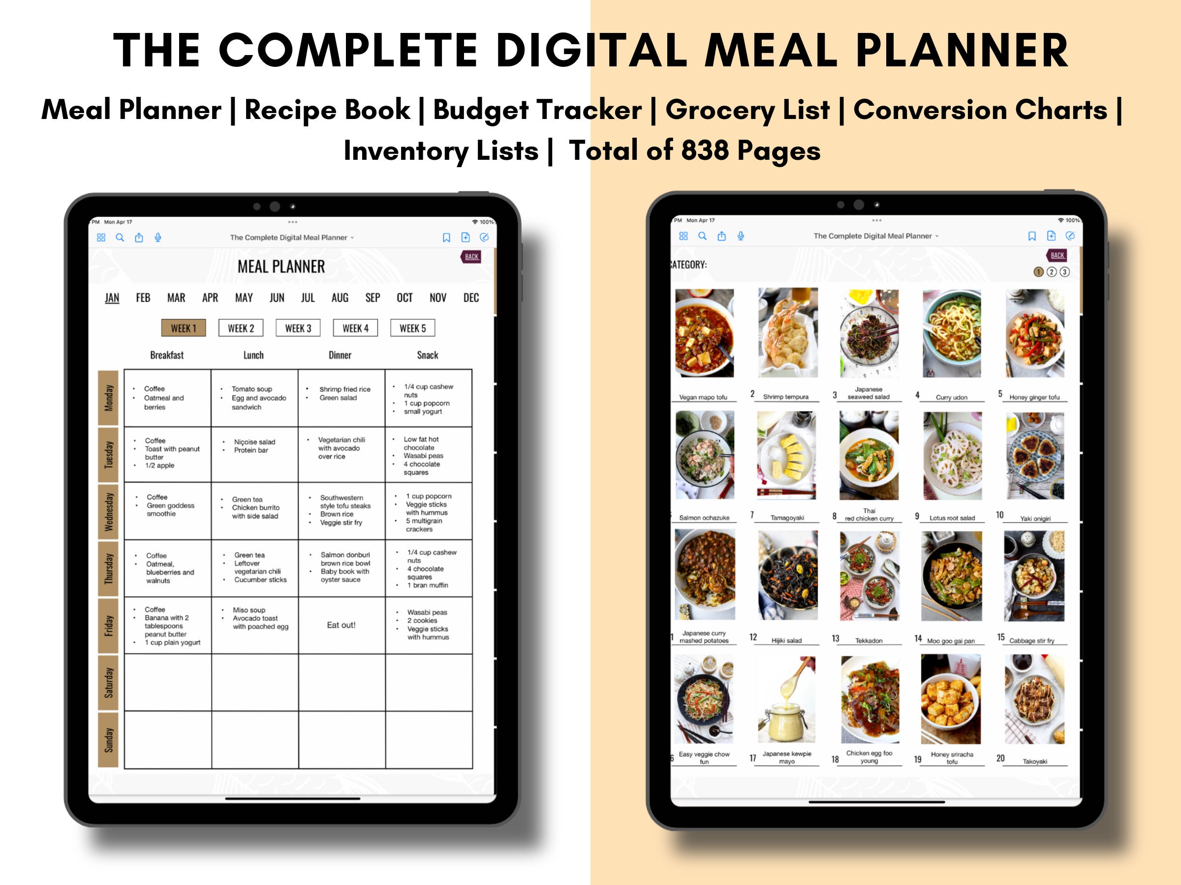 The Complete Digital Meal Planner Weekly Meal Planner Recipe Book ...