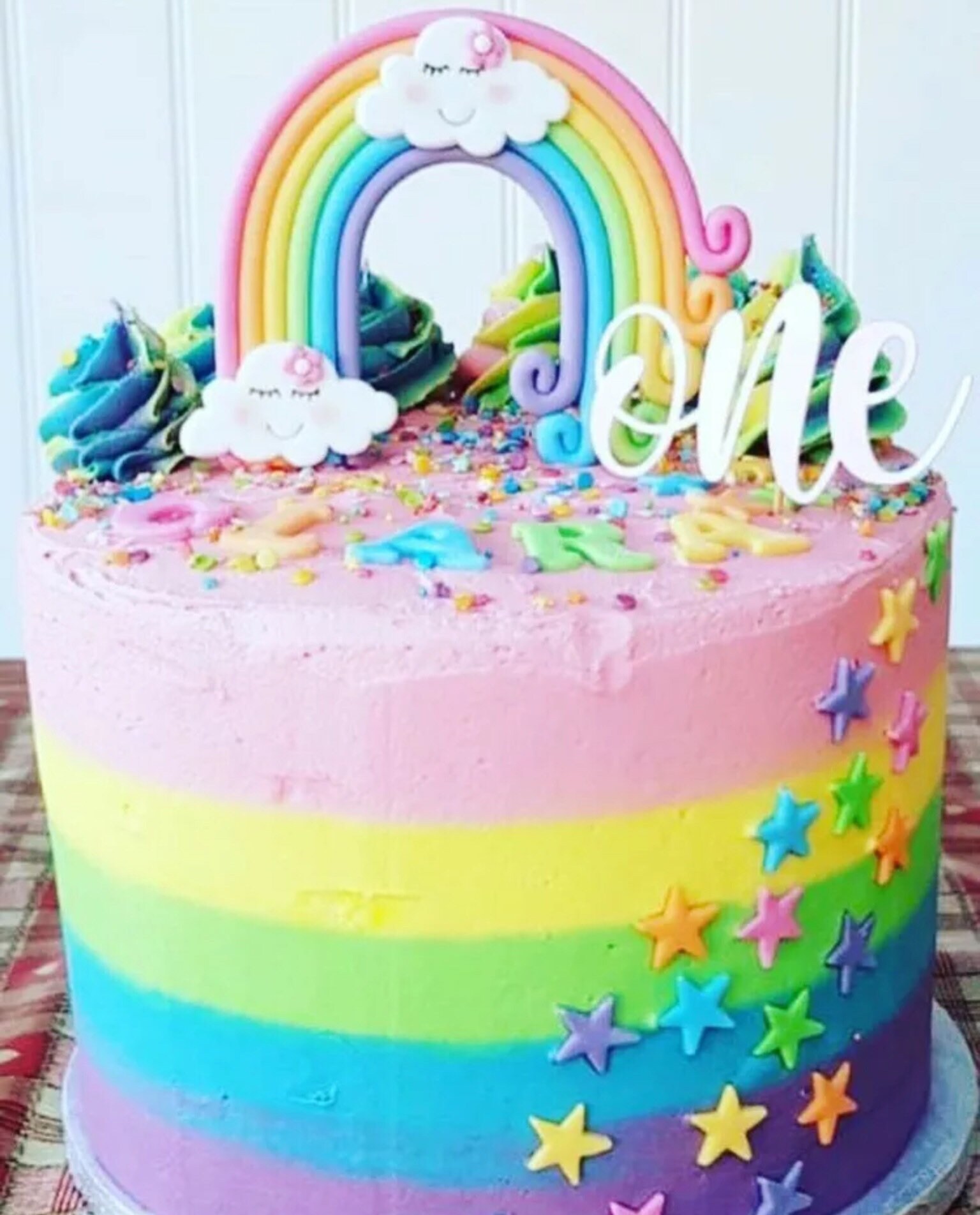 Personalised Rainbow Cake Topper Decoration. Edible Sugar | Etsy
