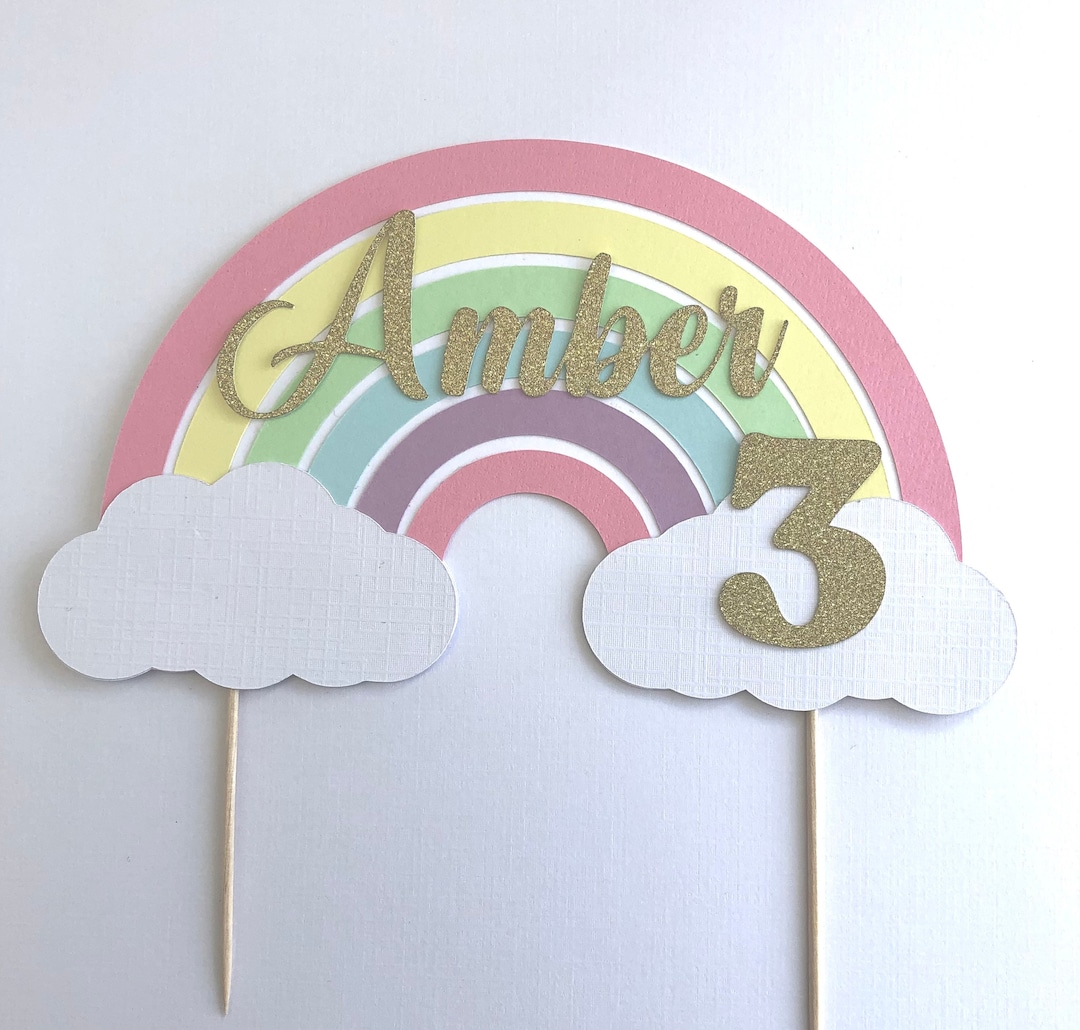 Personalised Pastel Rainbow Cake Topper Decoration With - Etsy