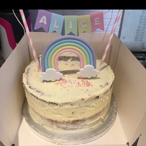 Edible Rainbow Cake Topper Decoration With Personalised Cake Bunting ...