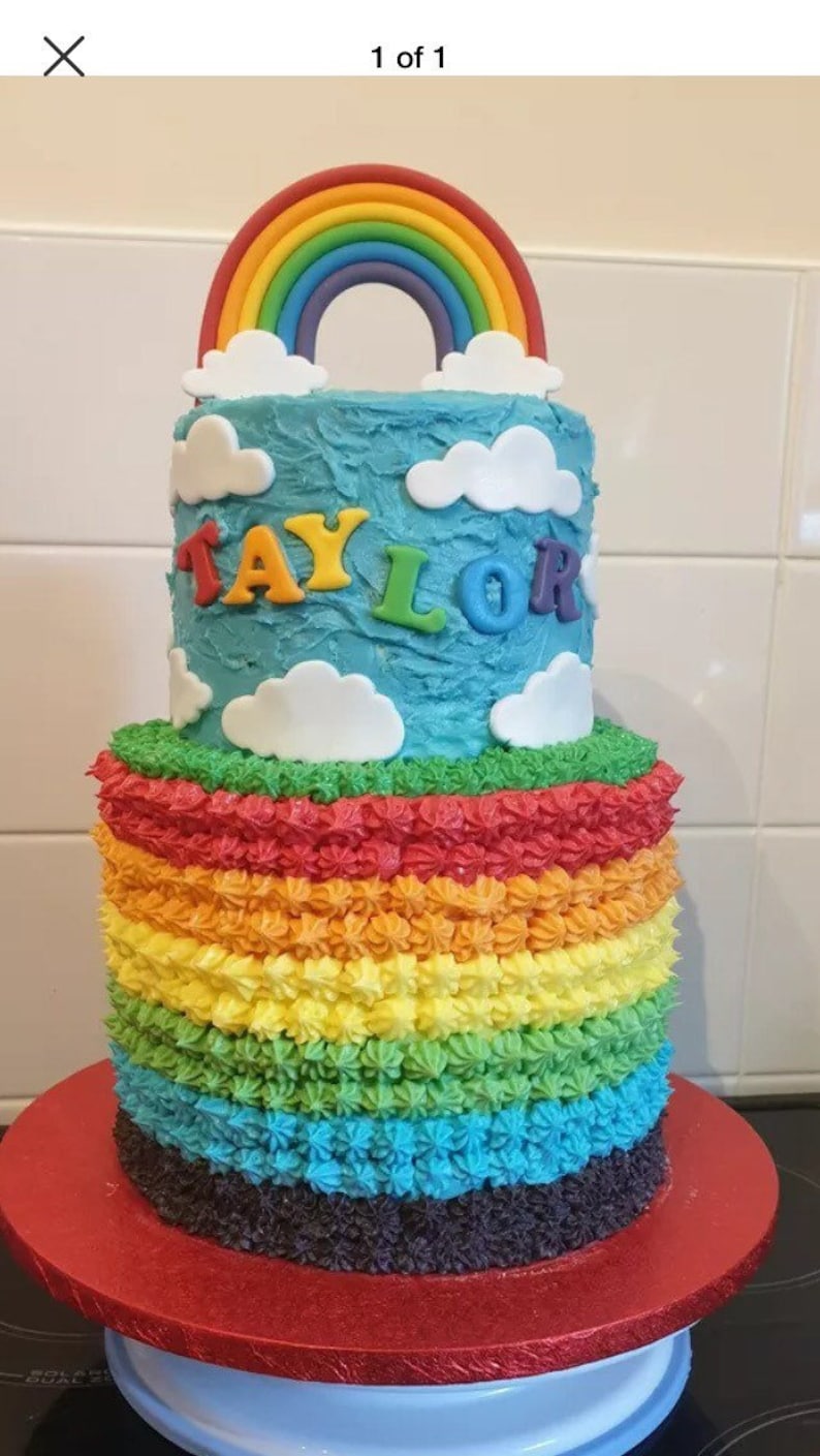 Edible Rainbow Cake Topper Decoration, Plus 24 Stars, Sugar Paste ...