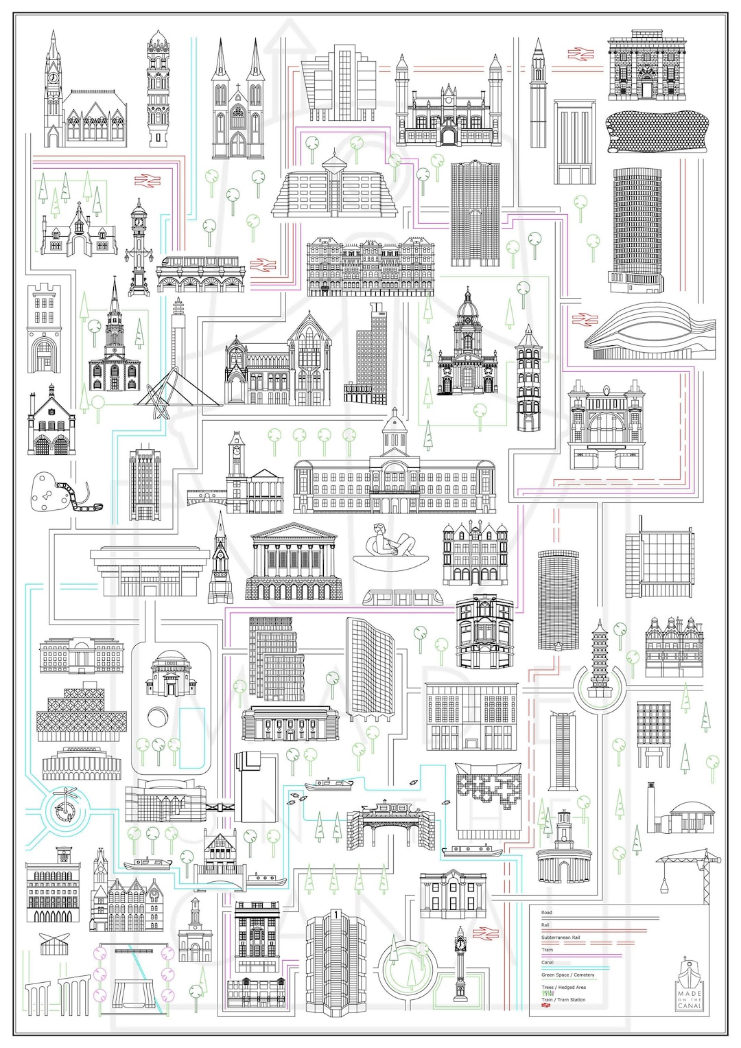 Birmingham City Centre Map Print / Poster (A2 Size) - Etsy UK