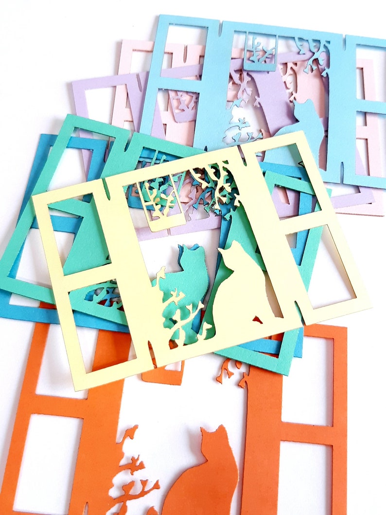 Cat in Window Frame Die Cut Out Spring Decoration Card | Etsy