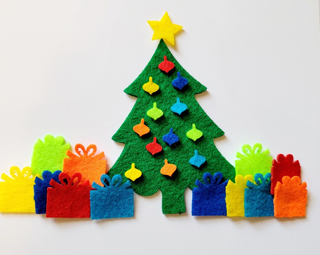 Set of 6 Felt Christmas Tree Cut Outs With Presents + Ornaments ( Kids ...
