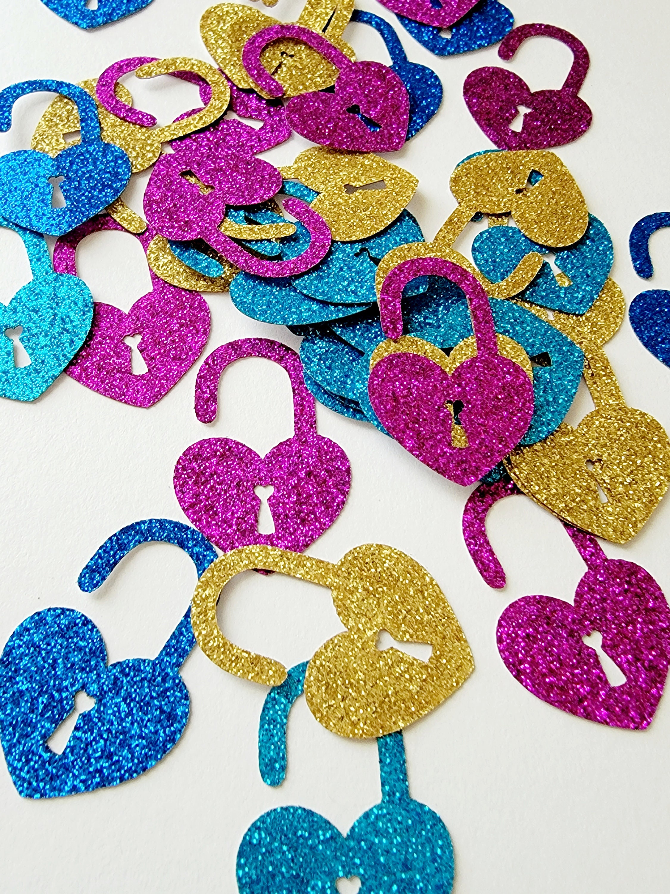 Glitter Heart Lock Die Cut Outs ( Scrap Booking, Confetti, Party ...