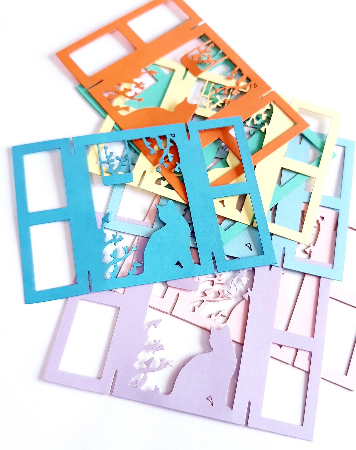 Cat in Window Frame Die Cut Out Spring Decoration Card - Etsy