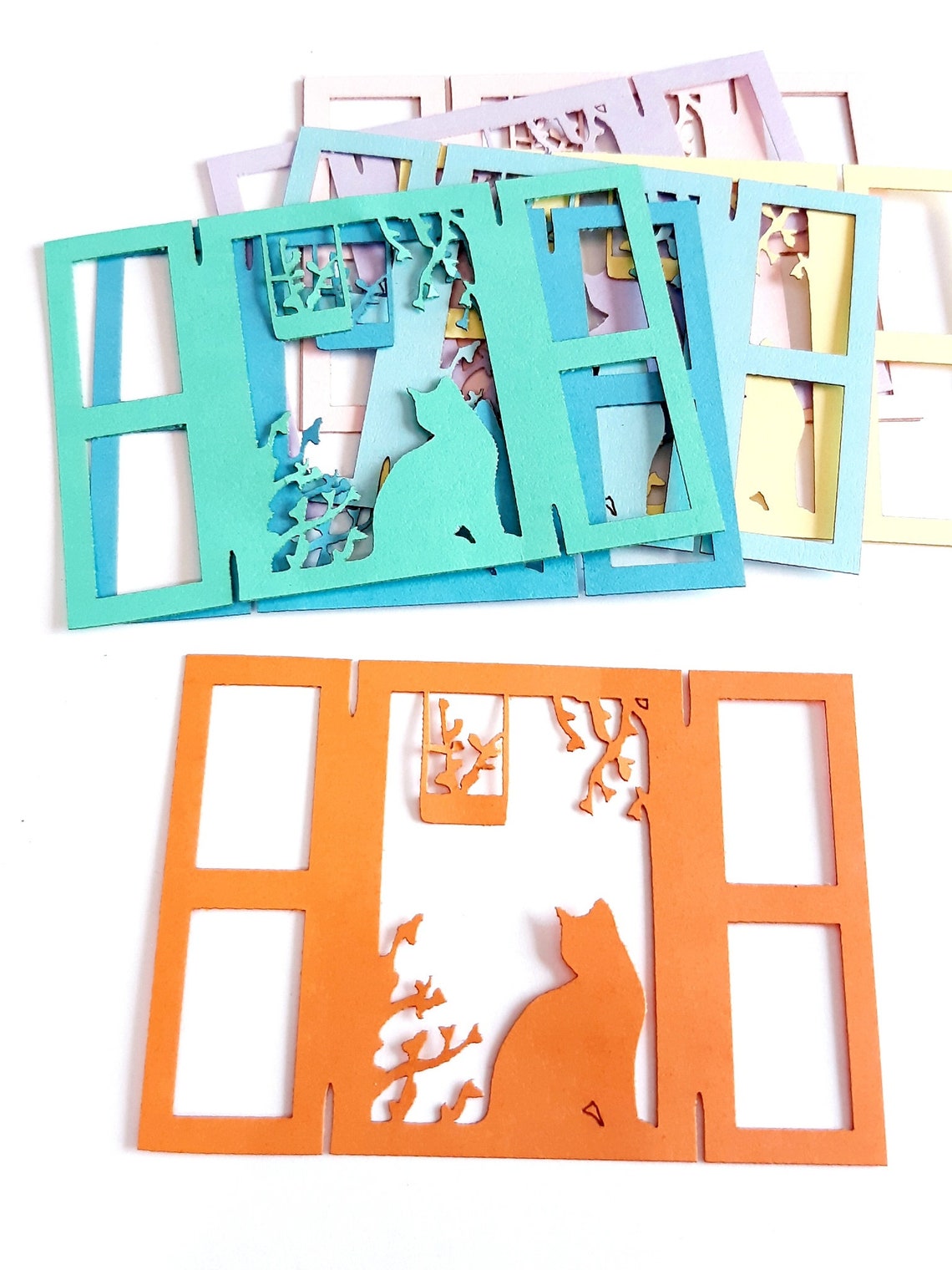 Cat in Window Frame Die Cut Out Spring Decoration Card - Etsy