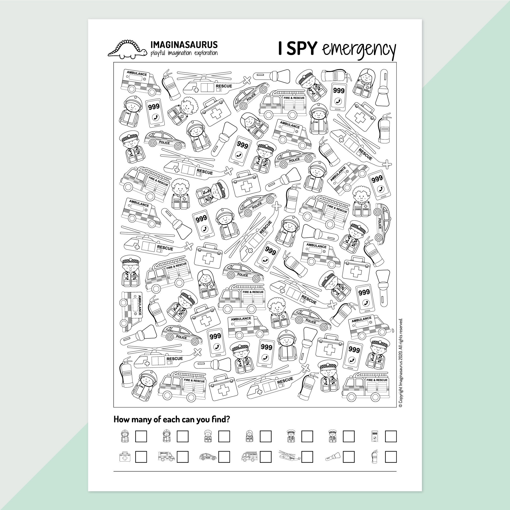 Emergency Services I Spy Activity Sheet Emergency Services | Etsy