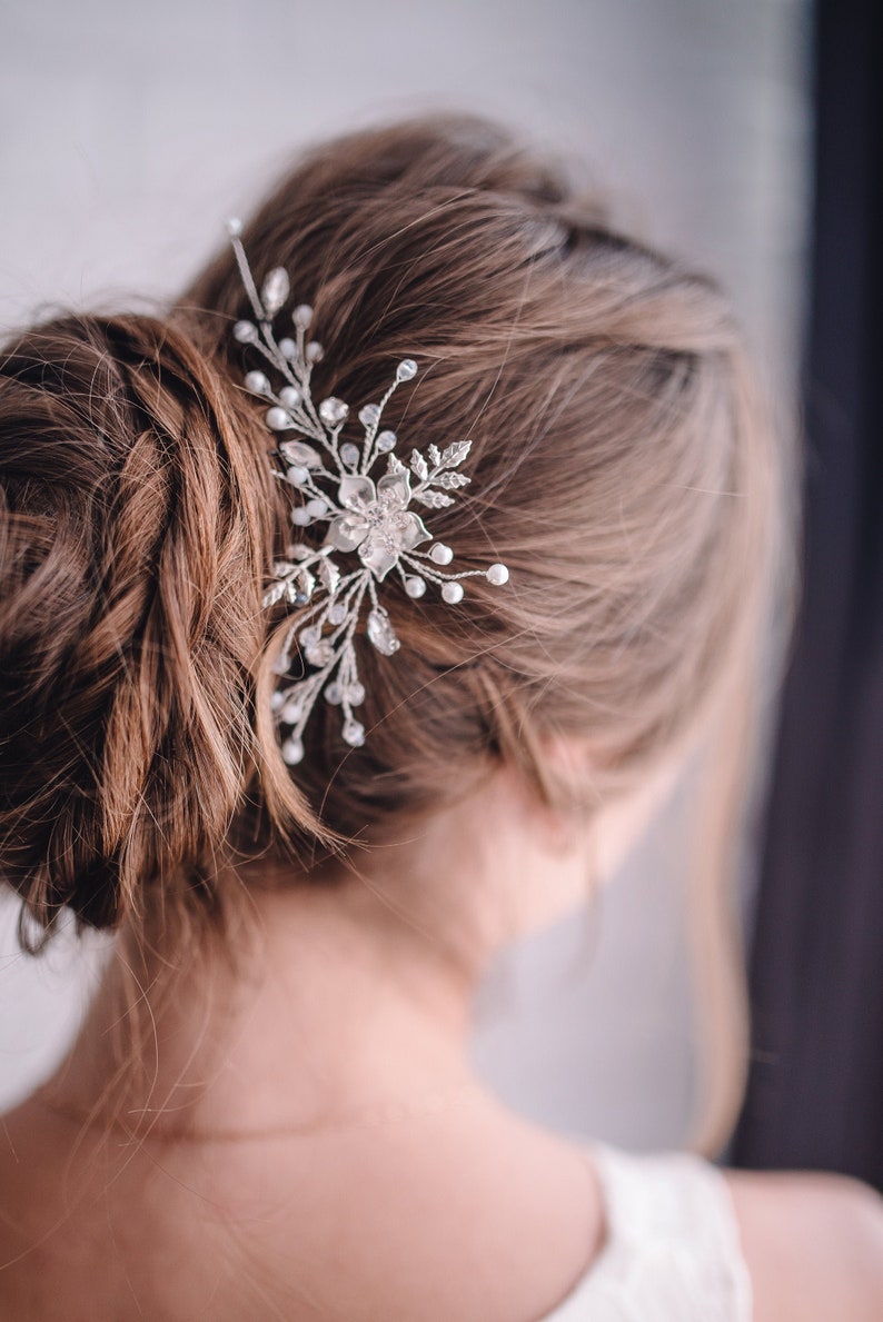 Flower Bridal Hair Pins-Silver leaves Bridal Hair Pins-Wedding | Etsy