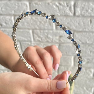 Bridal Blue Headband Rhinestone Bridal Headband Blue Bridal Hair ...