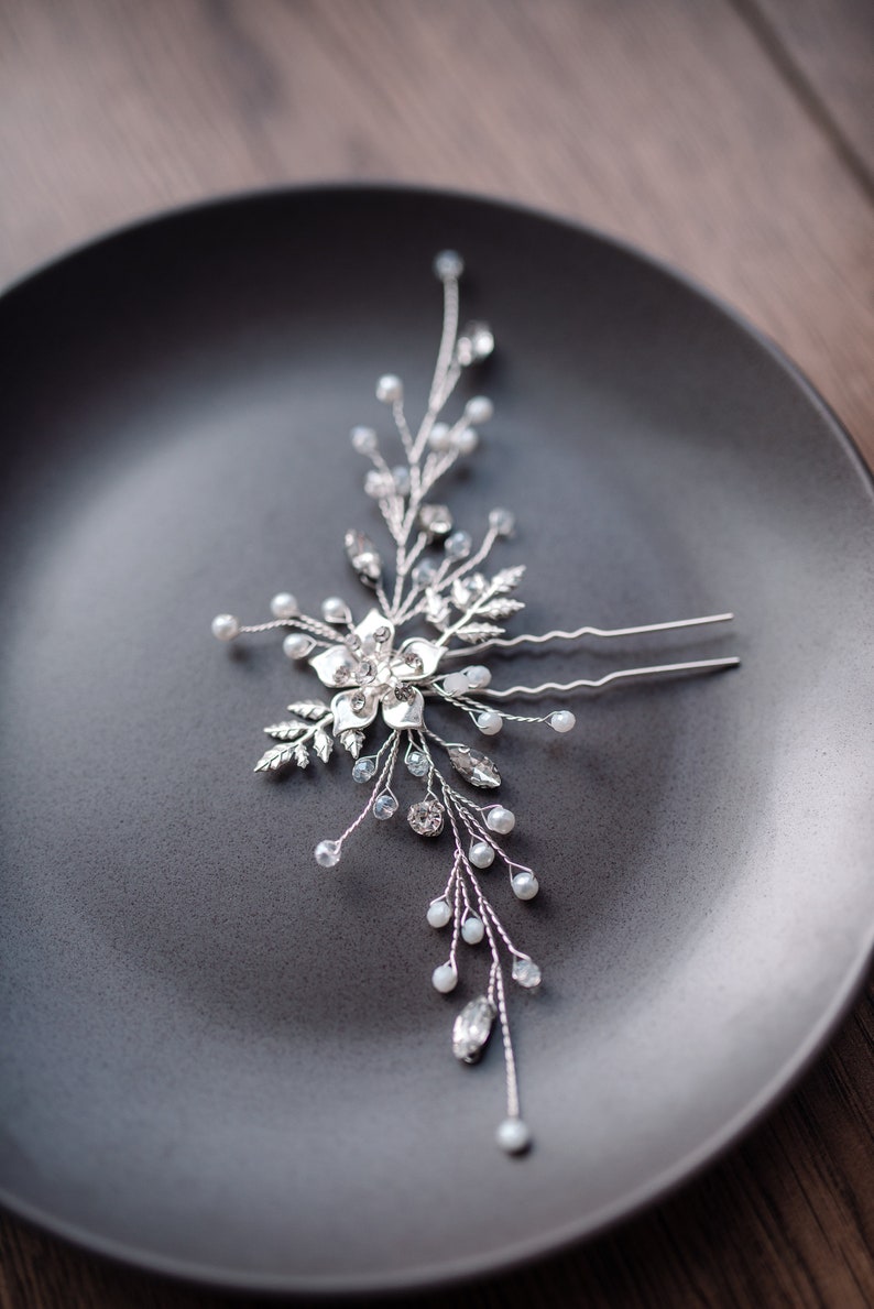 Flower Bridal Hair Pins-Silver leaves Bridal Hair Pins-Wedding | Etsy