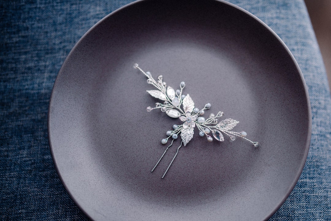 Silver Hair Pin-bridal Hair Pin-silver and Gray Hair Pins-wedding Hair ...