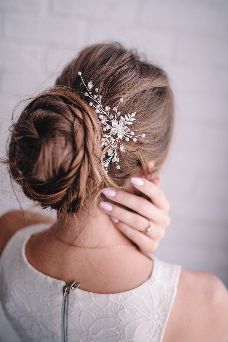 Flower Bridal Hair Pins-Silver leaves Bridal Hair Pins-Wedding | Etsy