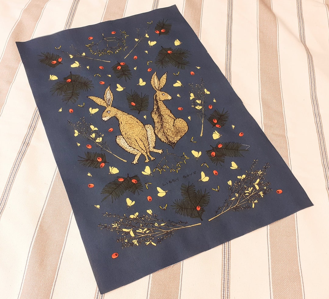 Textile Poster. Hares in Winter Organic Cotton Cloth Poster - Etsy