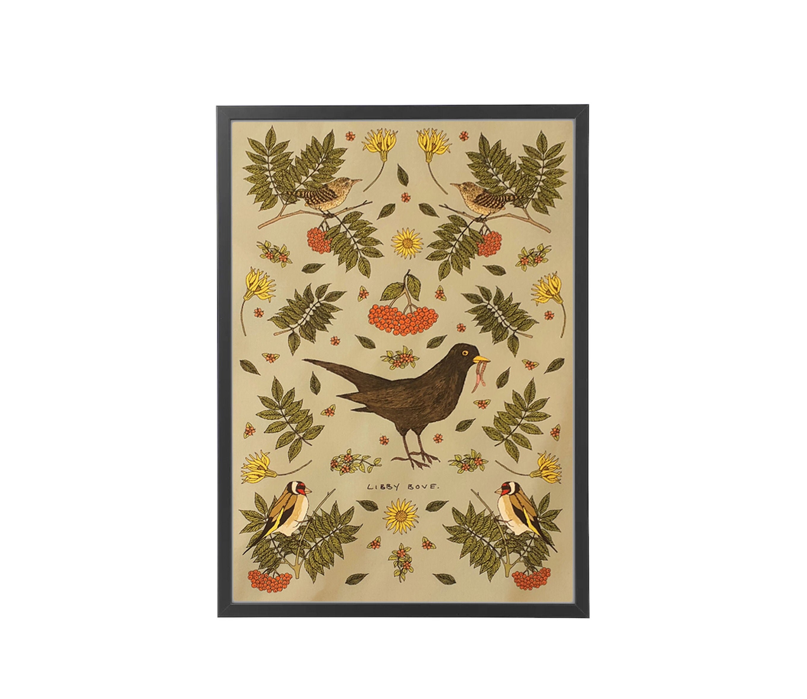 Textile Poster. Birds in Rowan Organic Cotton Cloth Poster for | Etsy