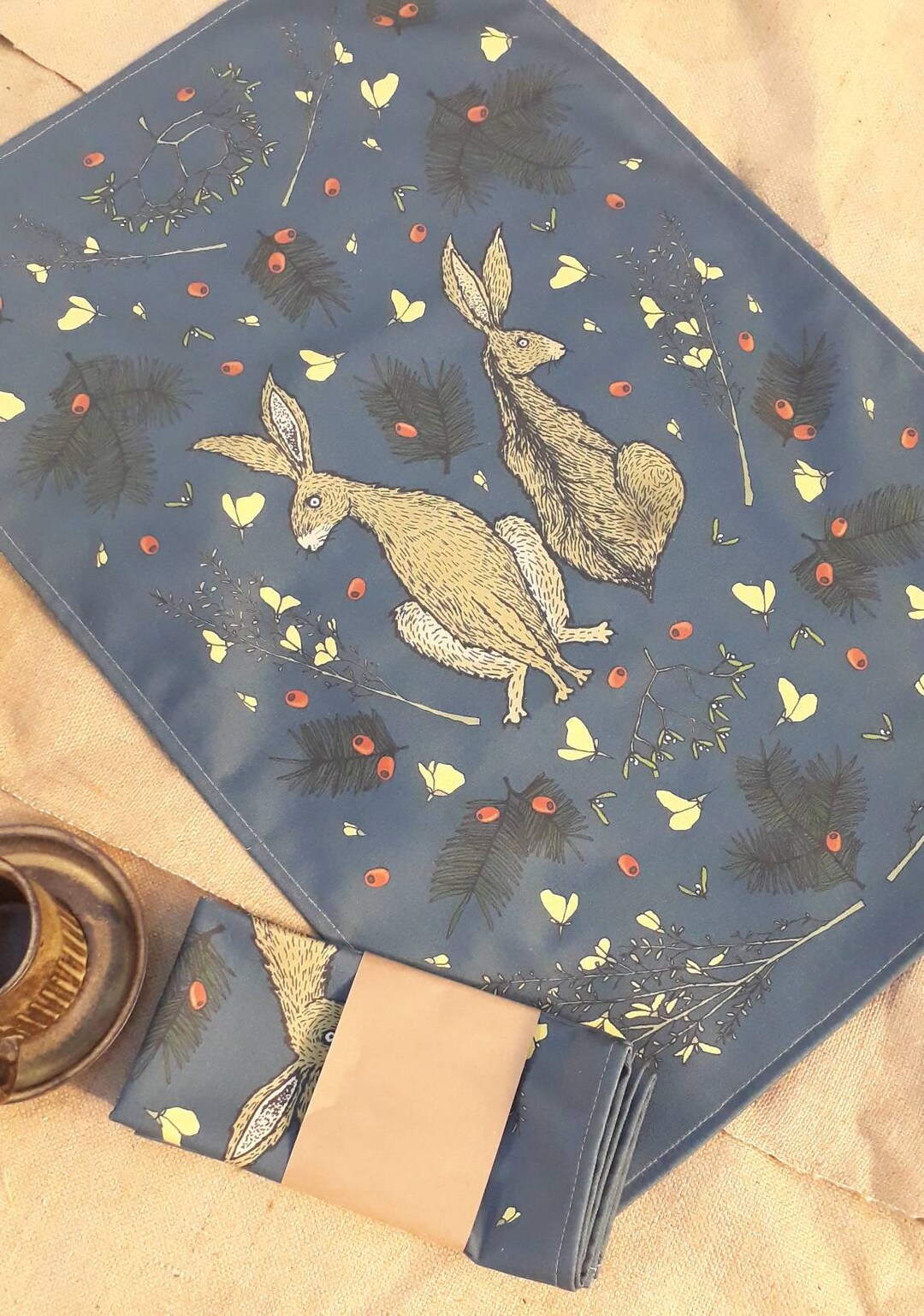 Hares in Winter Organic Cotton Teatowel. Botanical Print Eco Gift for ...