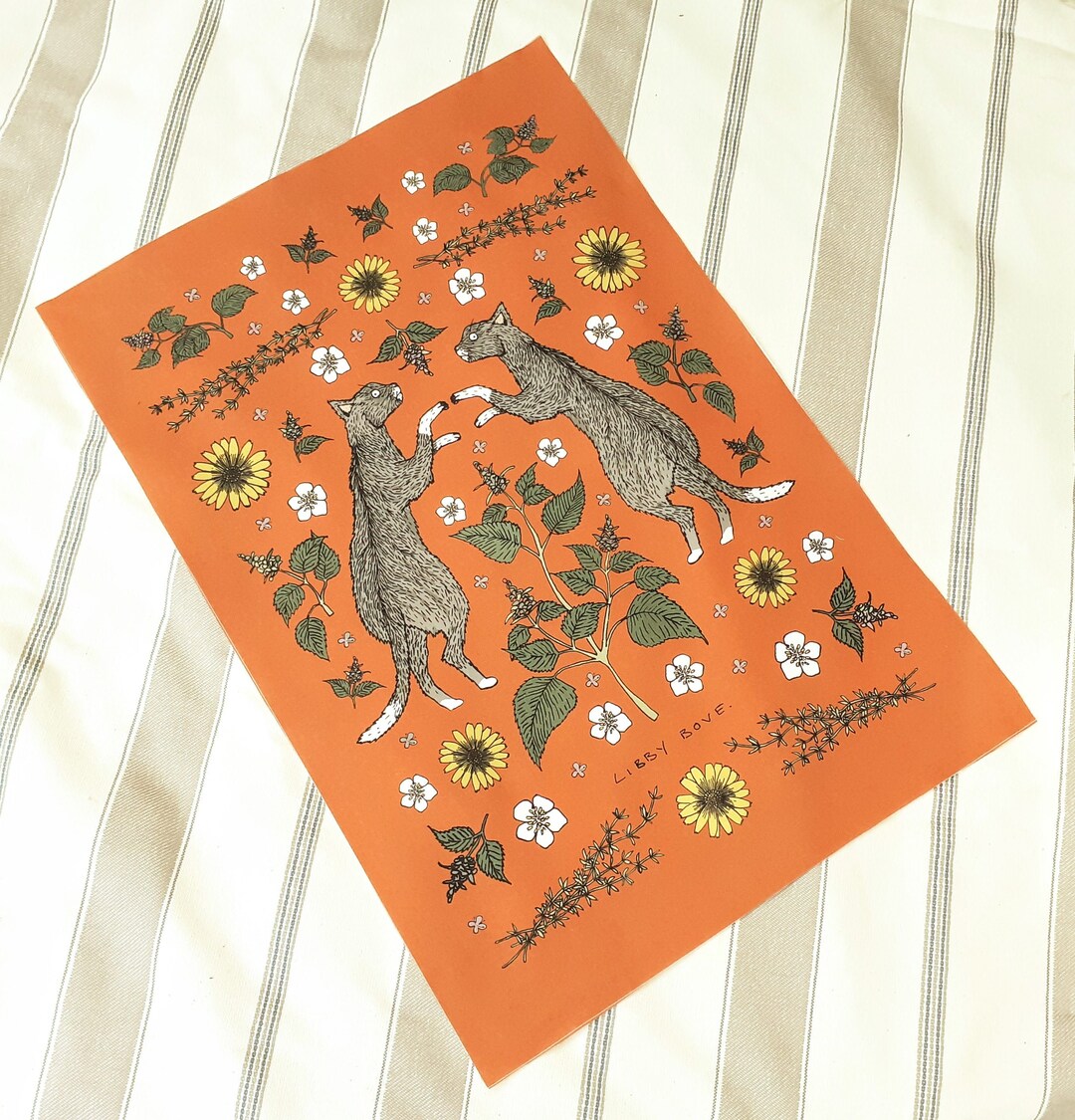 Textile Poster. Cats in Catnip, Organic Cotton Cloth Poster for Framing ...