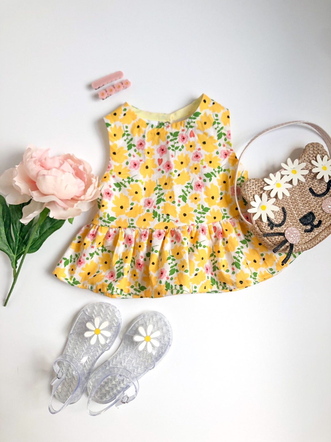 Yellow Floral Peplum Top, Girls Summer Floral Top - Etsy