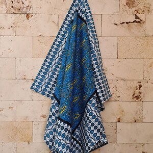 Kanga, Leso, African Print Fabric, Blue, White, Yellow, Beach Wrap ...