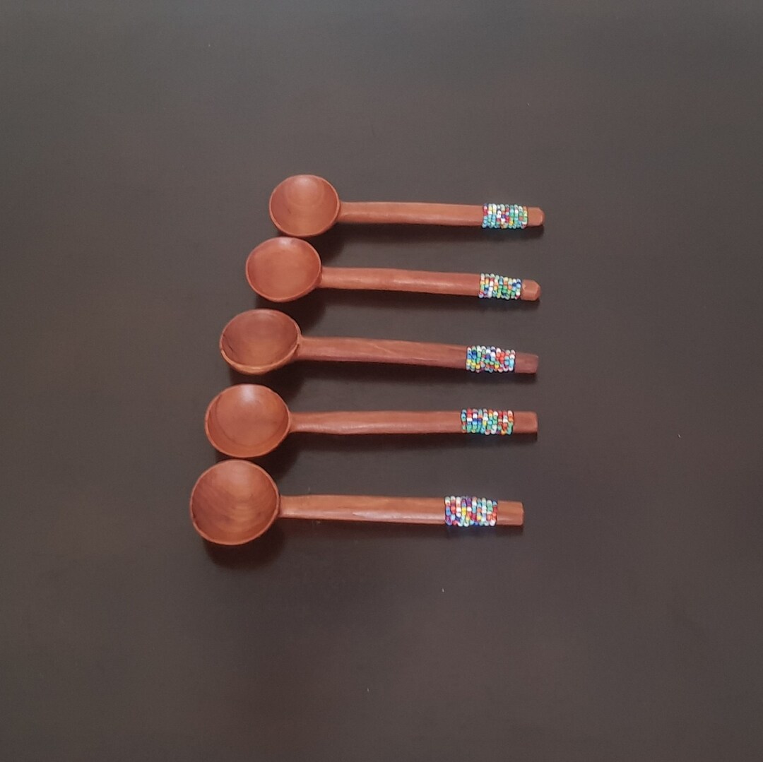 African Wooden Teaspoons (pair), Coffee Spoons, Olive Wood, Bohemian ...