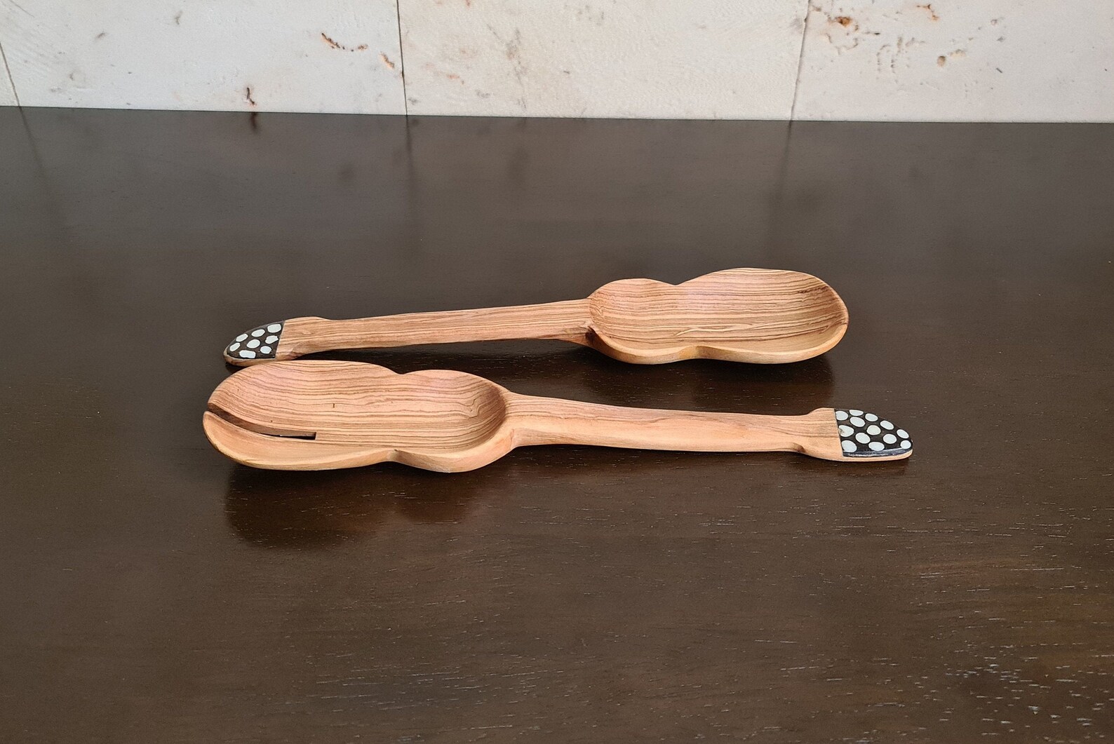 African Wooden Spoons Guitar Shaped Olive Wood Bohemian | Etsy