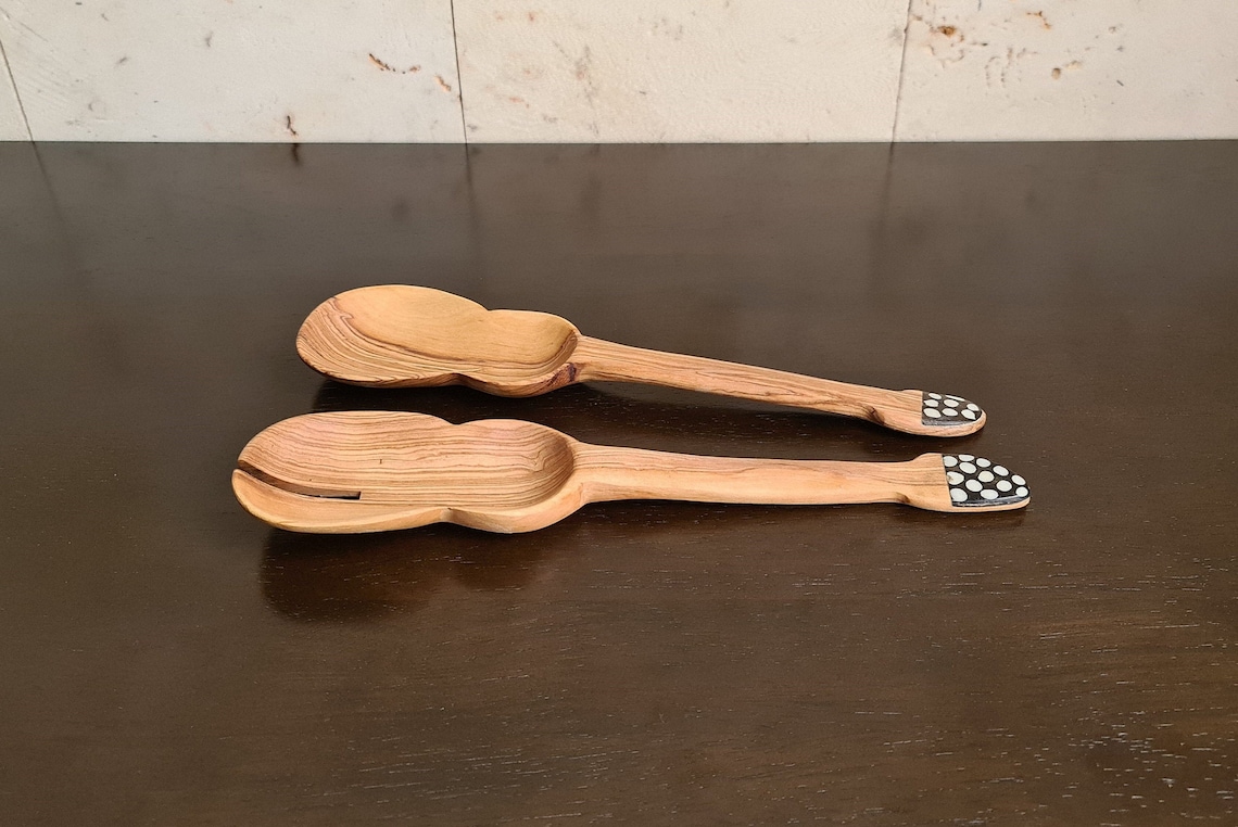 African Wooden Spoons Guitar Shaped Olive Wood Bohemian | Etsy