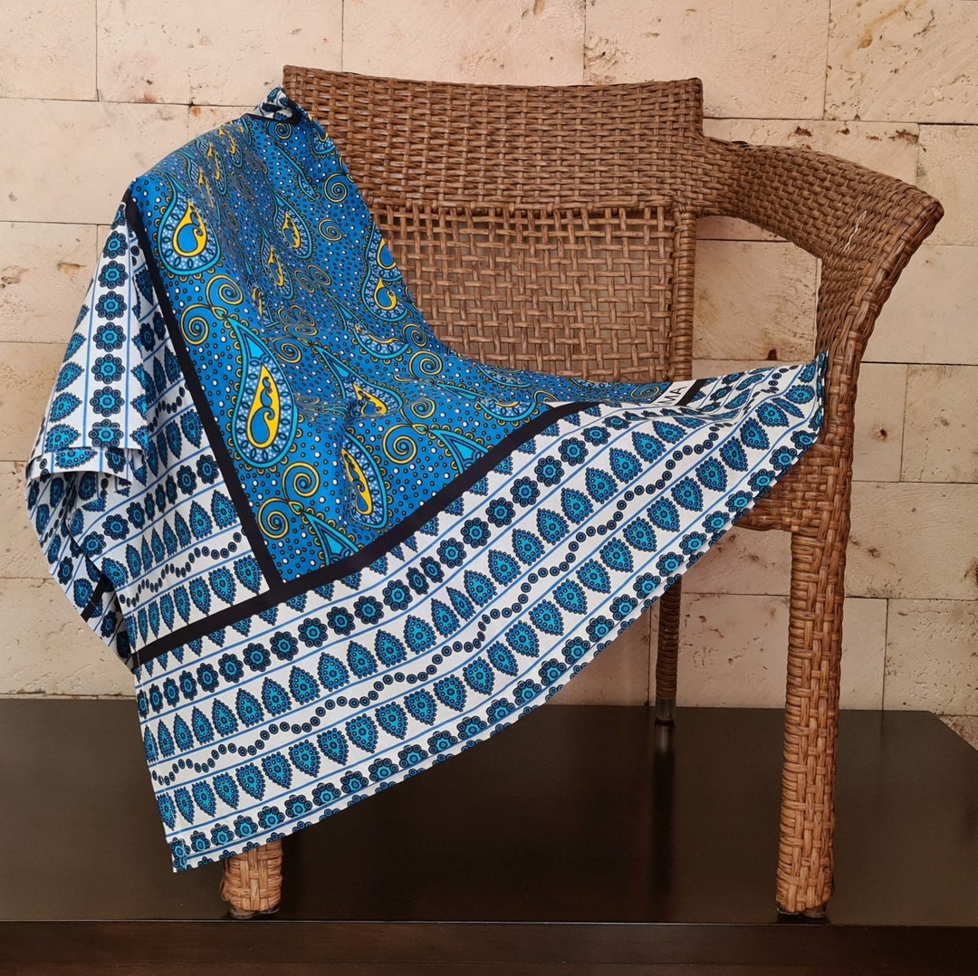 Kanga, Leso, African Print Fabric, Blue, White, Yellow, Beach Wrap ...