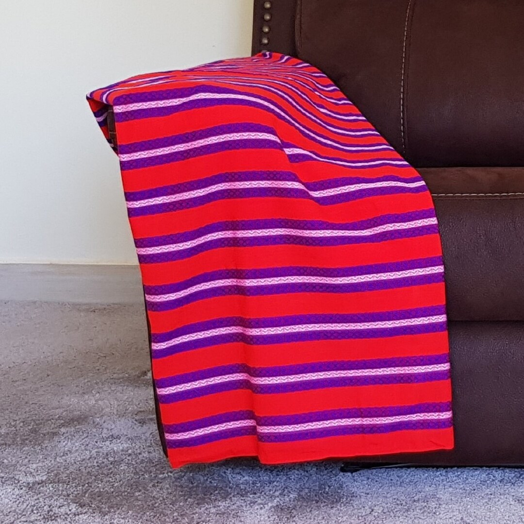 Luxury Maasai Shuka, Red, Blue White, African Throw Blanket, Striped ...