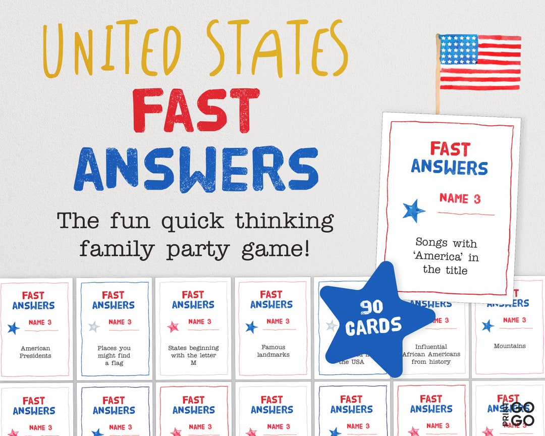 USA Fast Answers the Fun Quick Thinking Family Party Game - Etsy