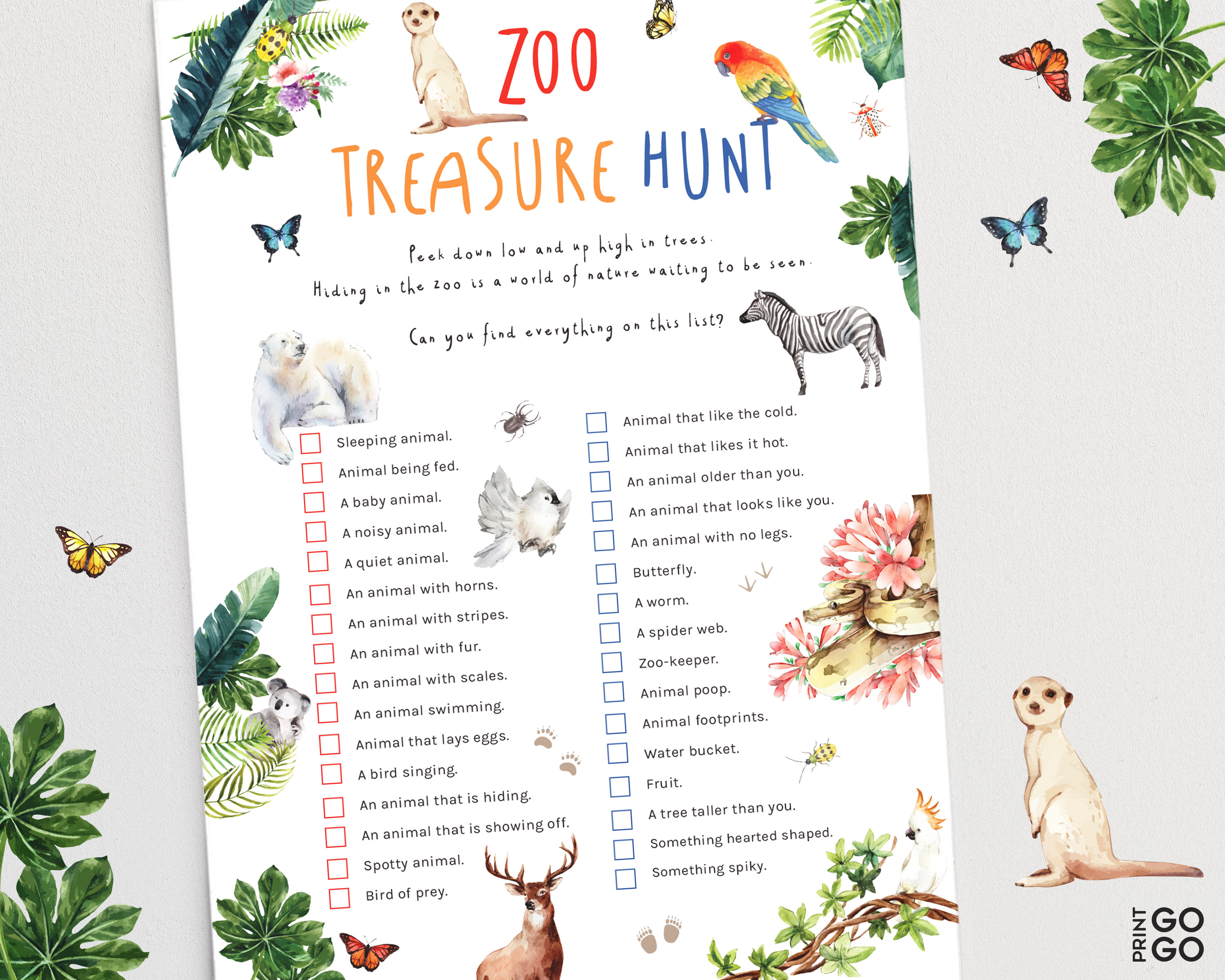 Zoo Treasure Hunt for Kids Animal Scavenger Hunt Game | Etsy