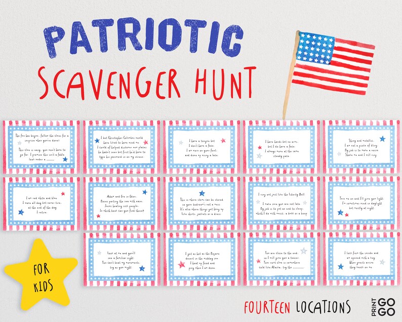 Patriotic Scavenger Hunt for Kids Fourth of July Treasure | Etsy