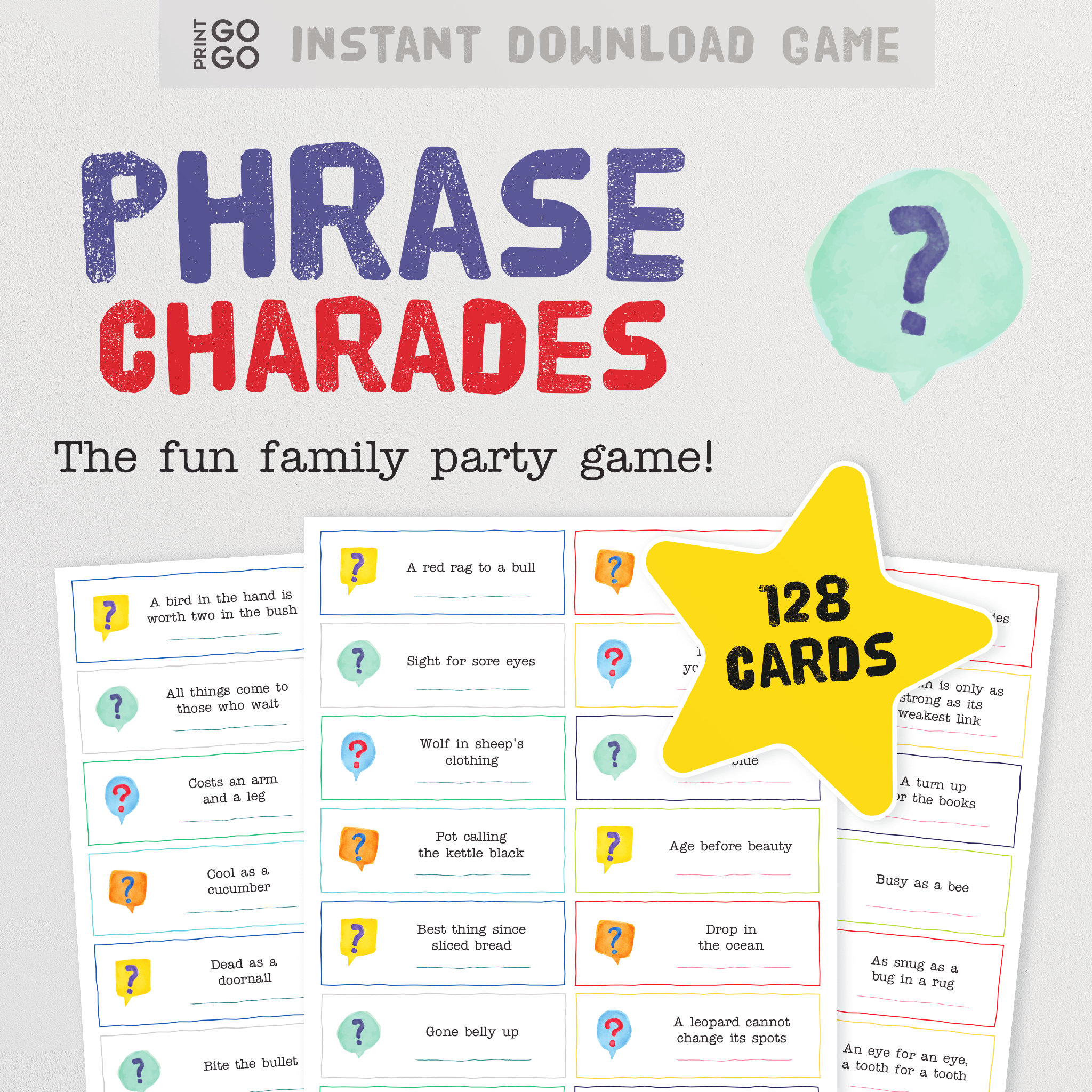 Phrase Charade Cards the Fun Family Party Game of Acting Out and ...
