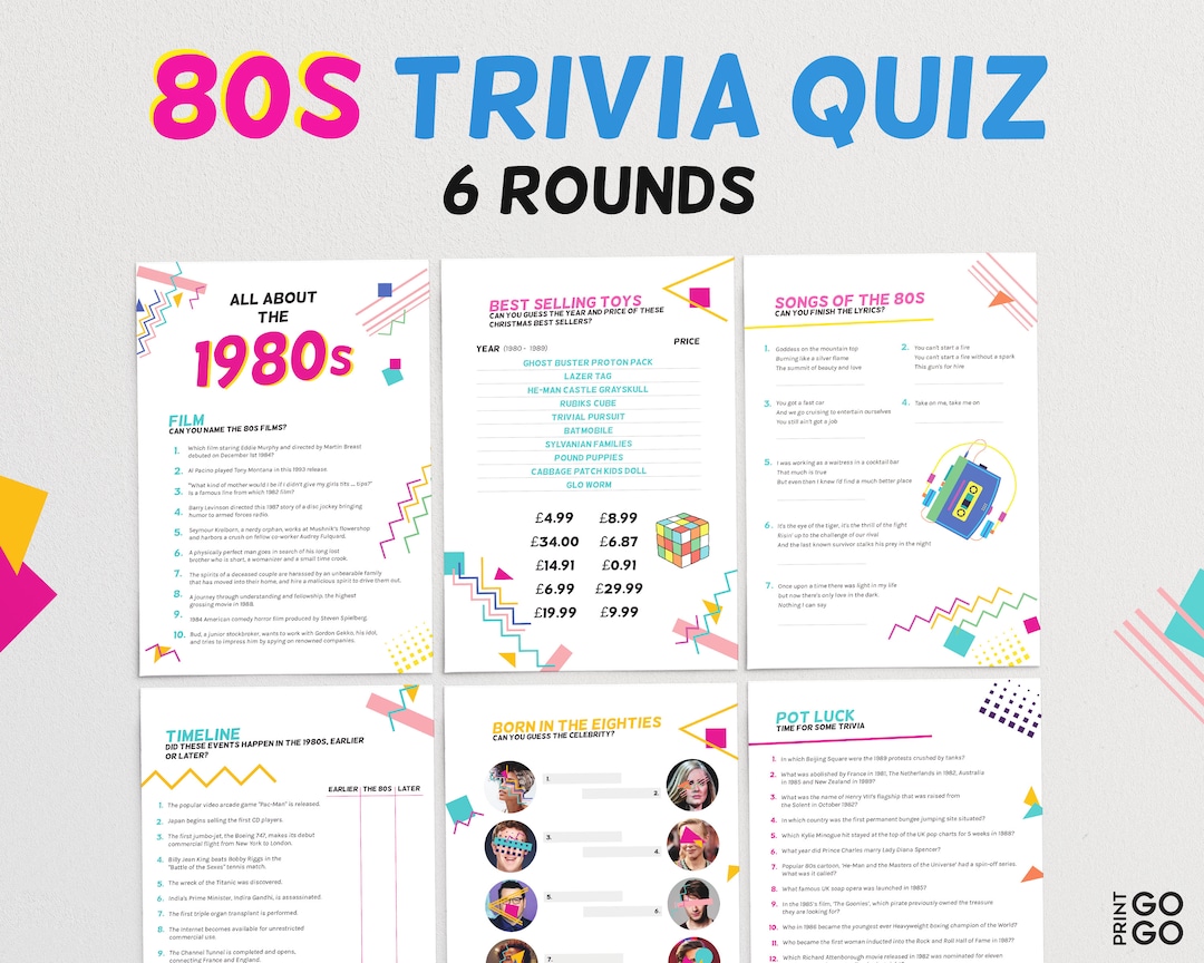 1980s Trivia Quiz Born in the 80s Pub Quiz General - Etsy UK