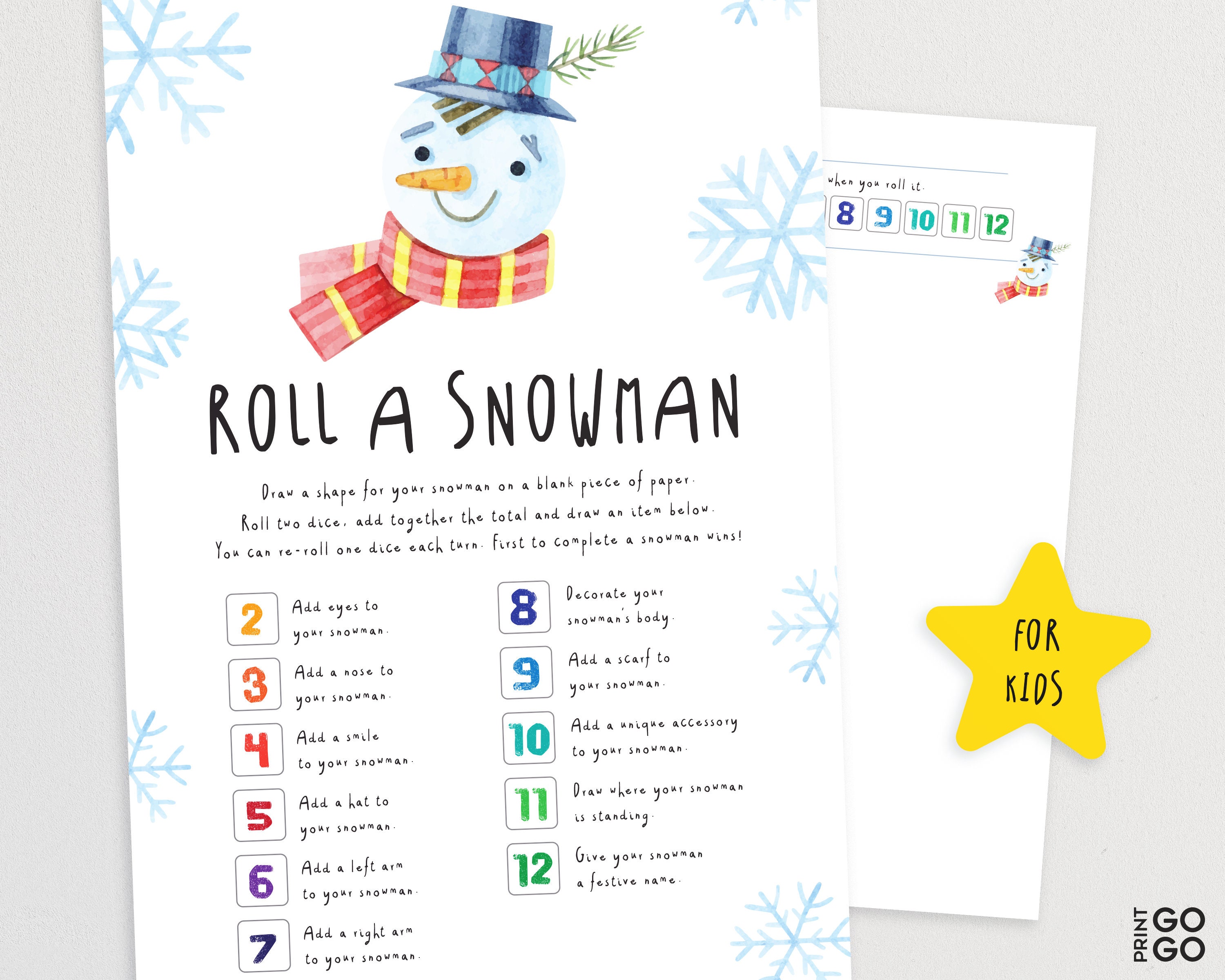 Christmas Roll A Snowman Dice Game Bundle - the Fun Holiday Party Game ...