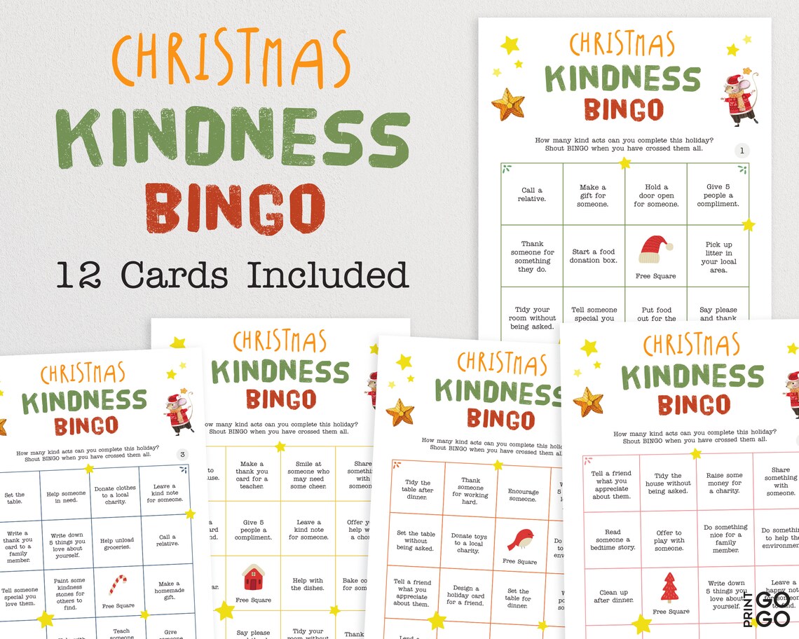 12 Christmas Kindness Bingo Cards Kindness Challenge Xmas - Etsy