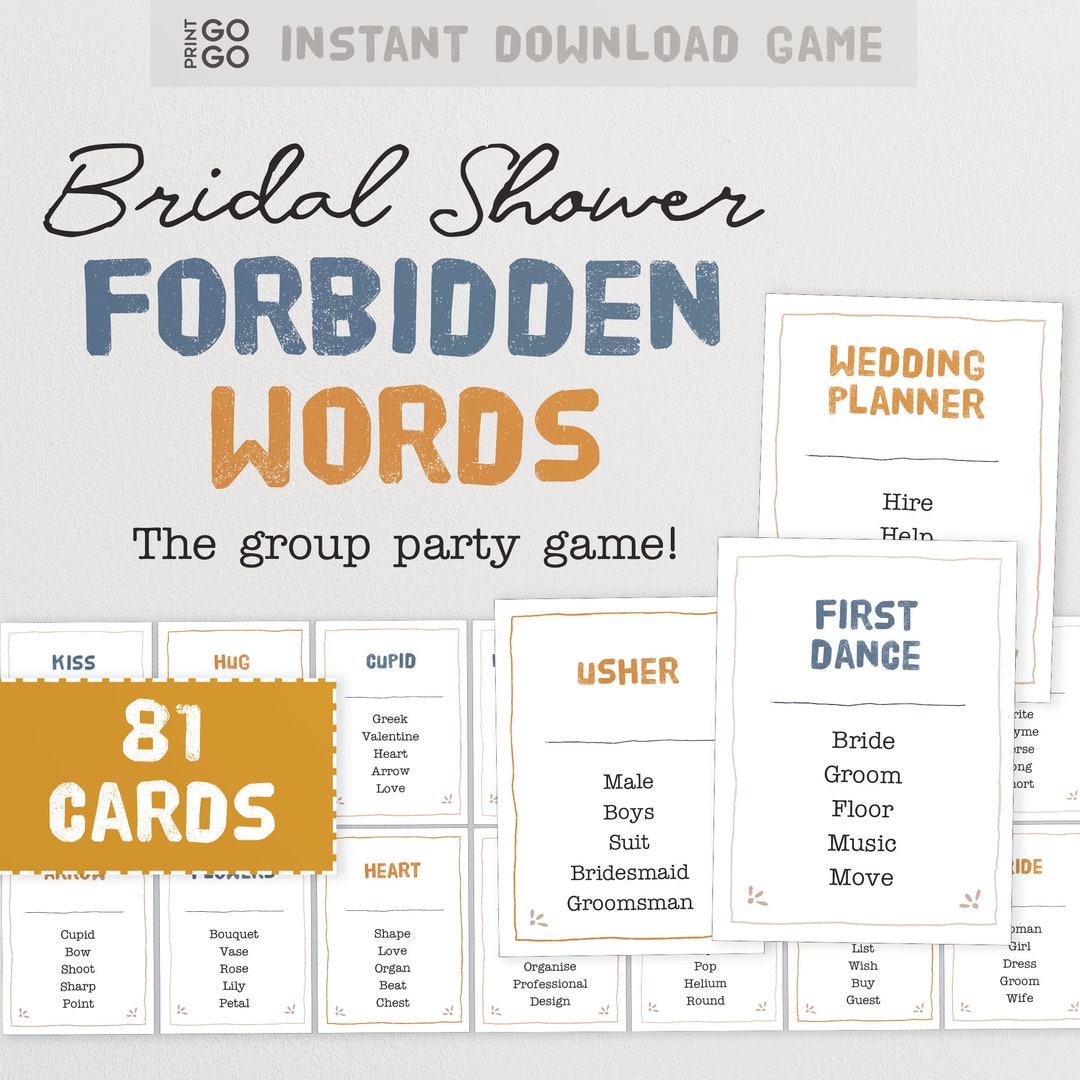 Bridal Shower Forbidden Words - the Hilarious Party Game for Groups | Bridal Shower Taboo Cards ...