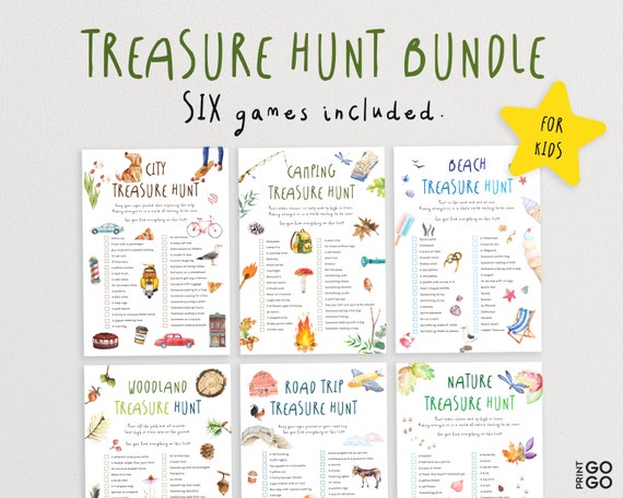 Treasure Hunt Bundle for Kids Six Outdoor Scavenger Hunt | Etsy