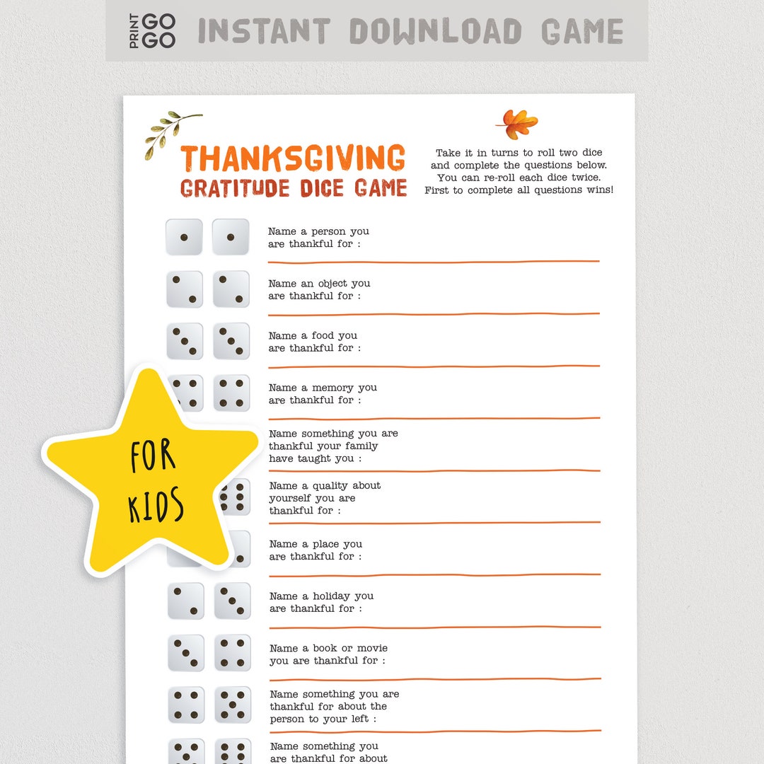 Thanksgiving Gratitude Dice Game for Kids | Thanksgiving Dice Game ...