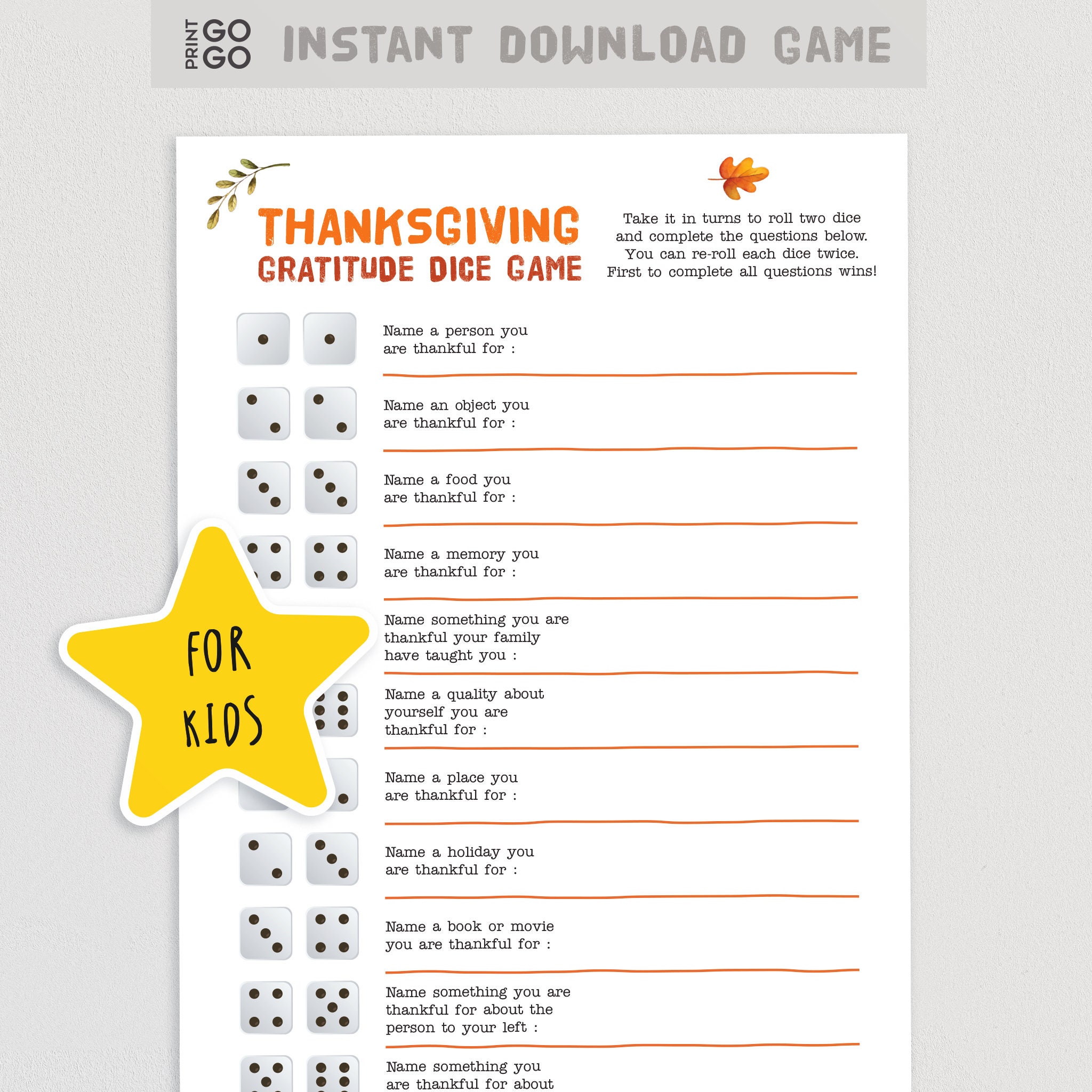 Thanksgiving Gratitude Dice Game for Kids | Thanksgiving Dice Game ...