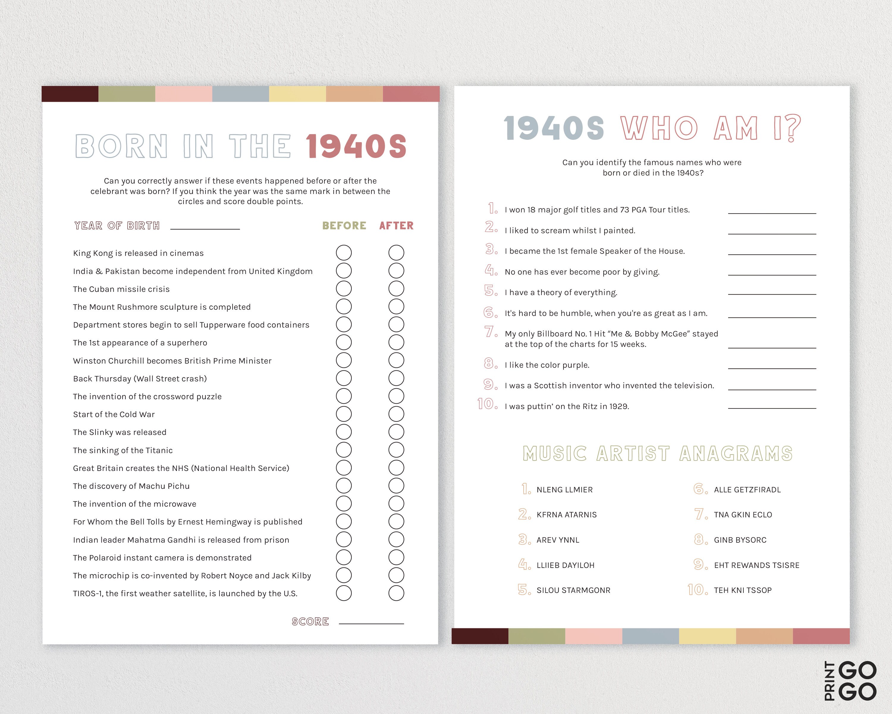 Born in 1940s 80th Birthday Quiz 1940s Trivia Quiz Born - Etsy UK