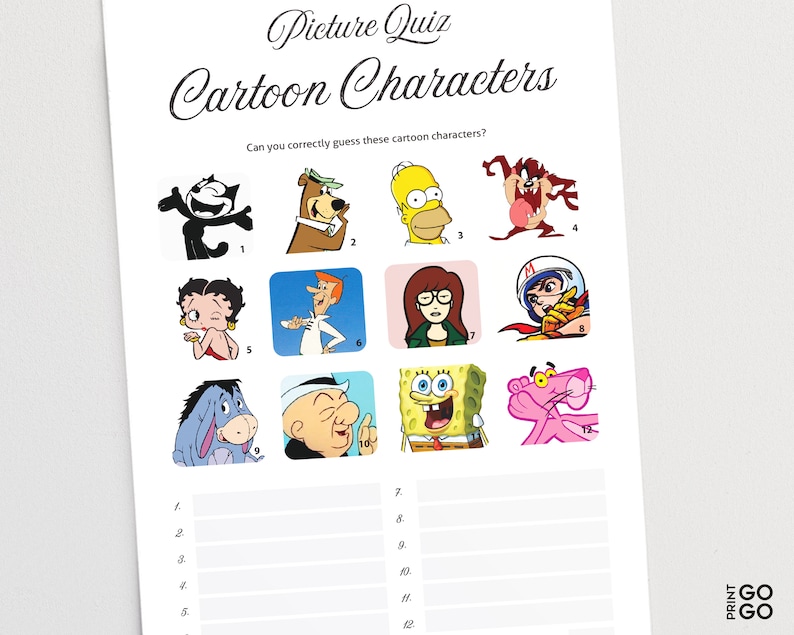 Picture Quiz Cartoon Characters Pub Quiz Picture Round | Etsy