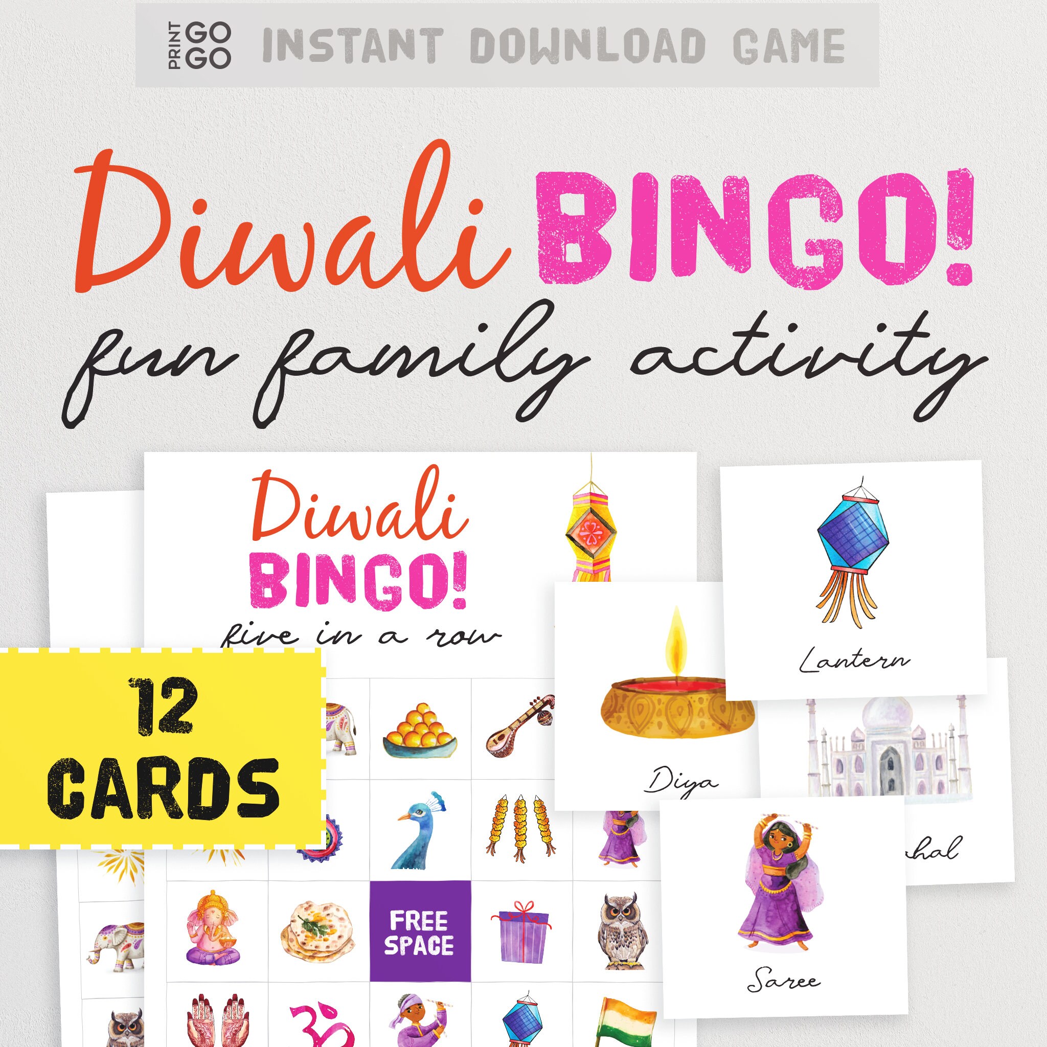 Diwali Bingo Cards the Fun Festival of Light Party Game of Getting Five ...