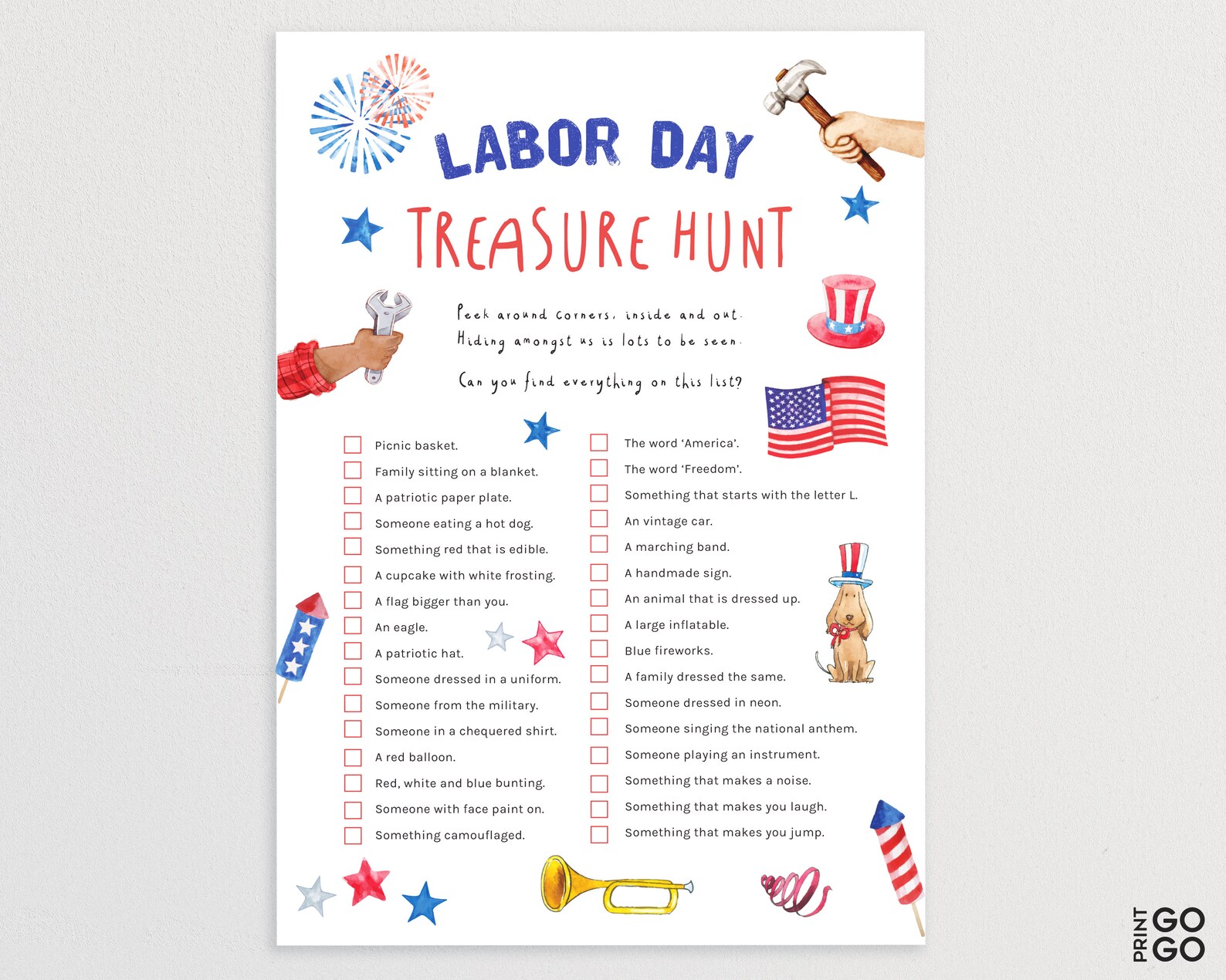 Labor Day Treasure Hunt for Kids | Labor Day Scavenger Hunt | I Spy ...