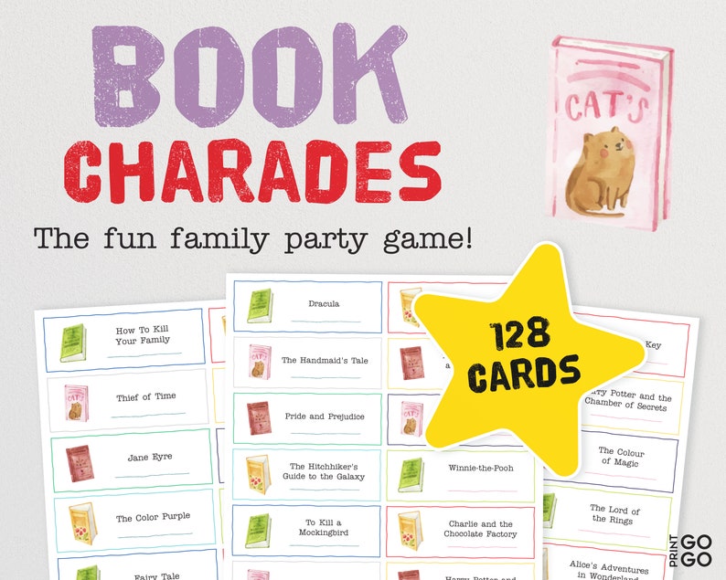 Book Charade Cards the Fun Family Party Game of Acting Out - Etsy