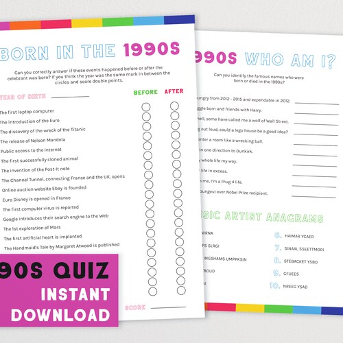 1990s Trivia Quiz Born in the 90s Pub Quiz General - Etsy UK