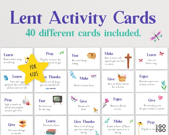 40 Lent Activity Cards Lenten Activities for Children Stay | Etsy UK