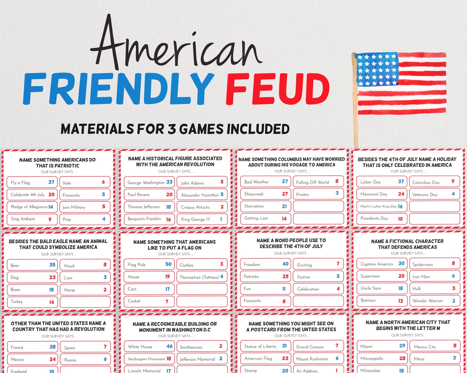 US Patriotic Game Bundle United States Trivia Quiz - Etsy