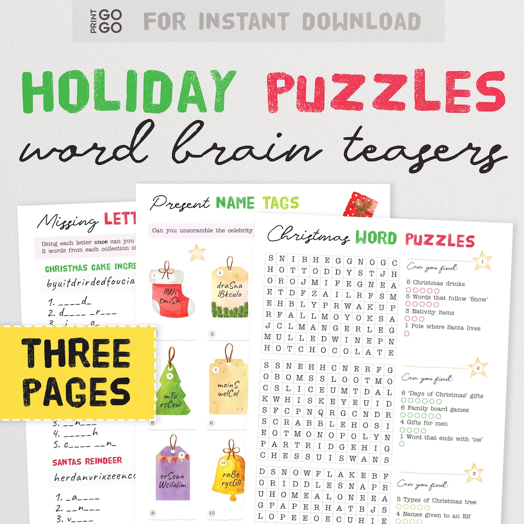 Christmas Word Puzzles - Fun Holiday Brain Teaser Games for Families ...